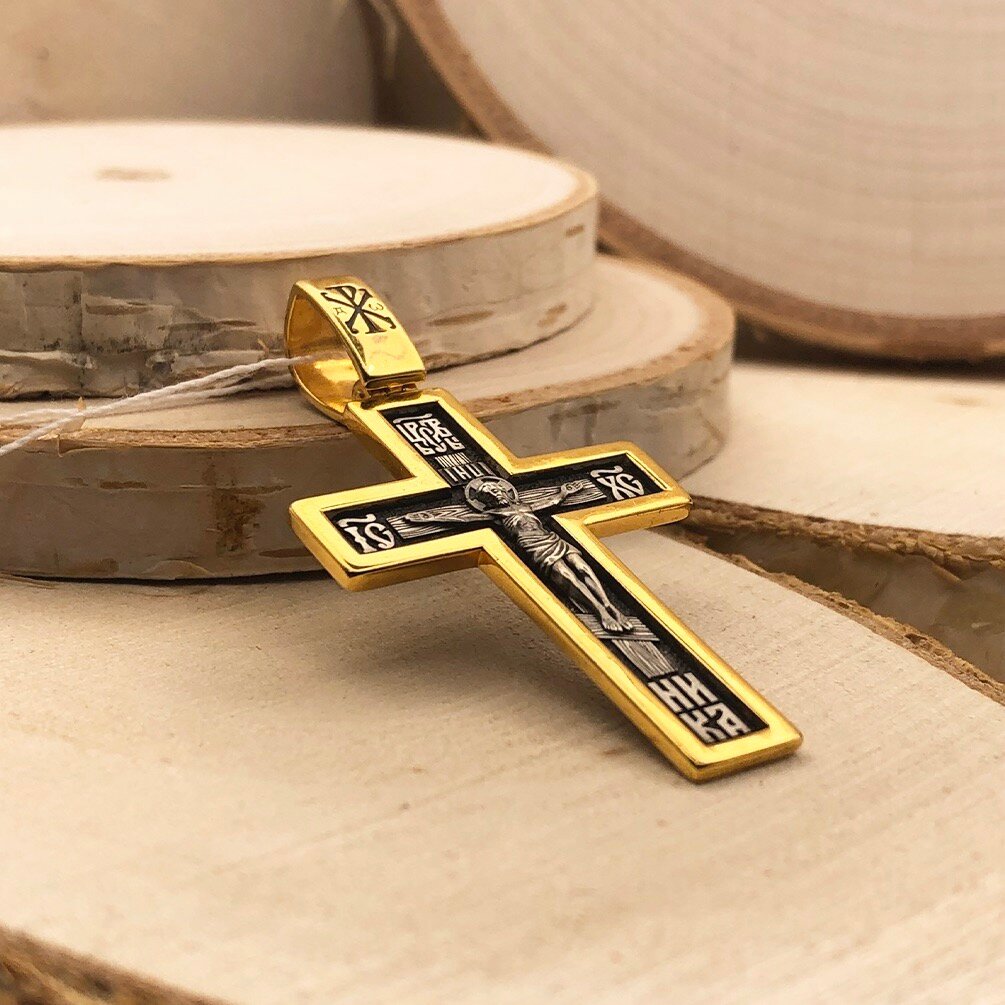 Крестик, серебро, 925 проба, чернение, золочение, оксидирование