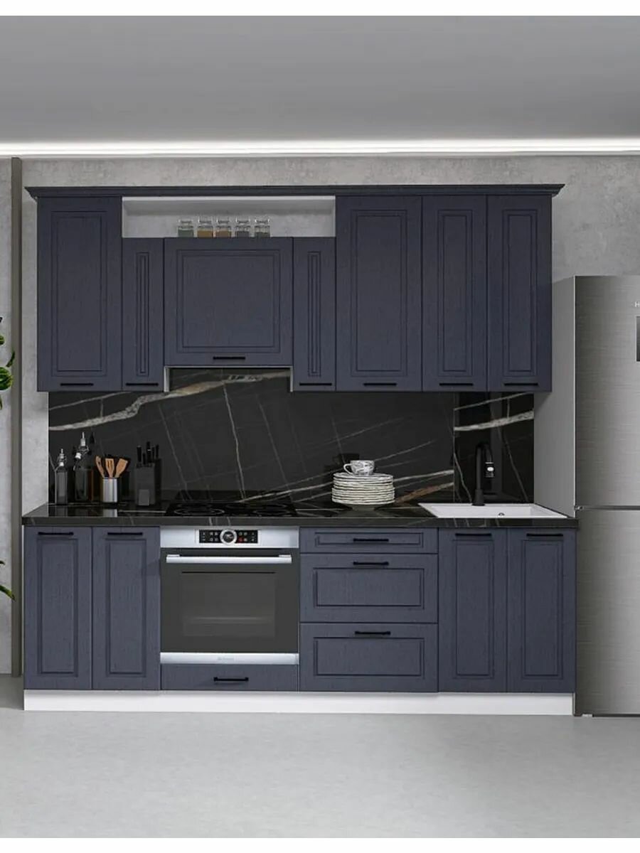 Кухонный гарнитур Шервуд 2.4 м, мебель для дома и кухни, Белый / Шато индиго