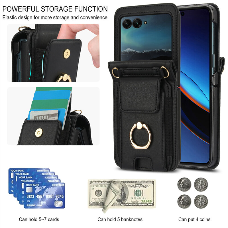 Подходит для Motorola Razr 60 / Моторола Разр 60 Модный Кошелек премиум-класса, кожаный чехол для мобильного телефона, Разр 60, подставка, soft touch,360° Полная защита, кобура, резина, пластик