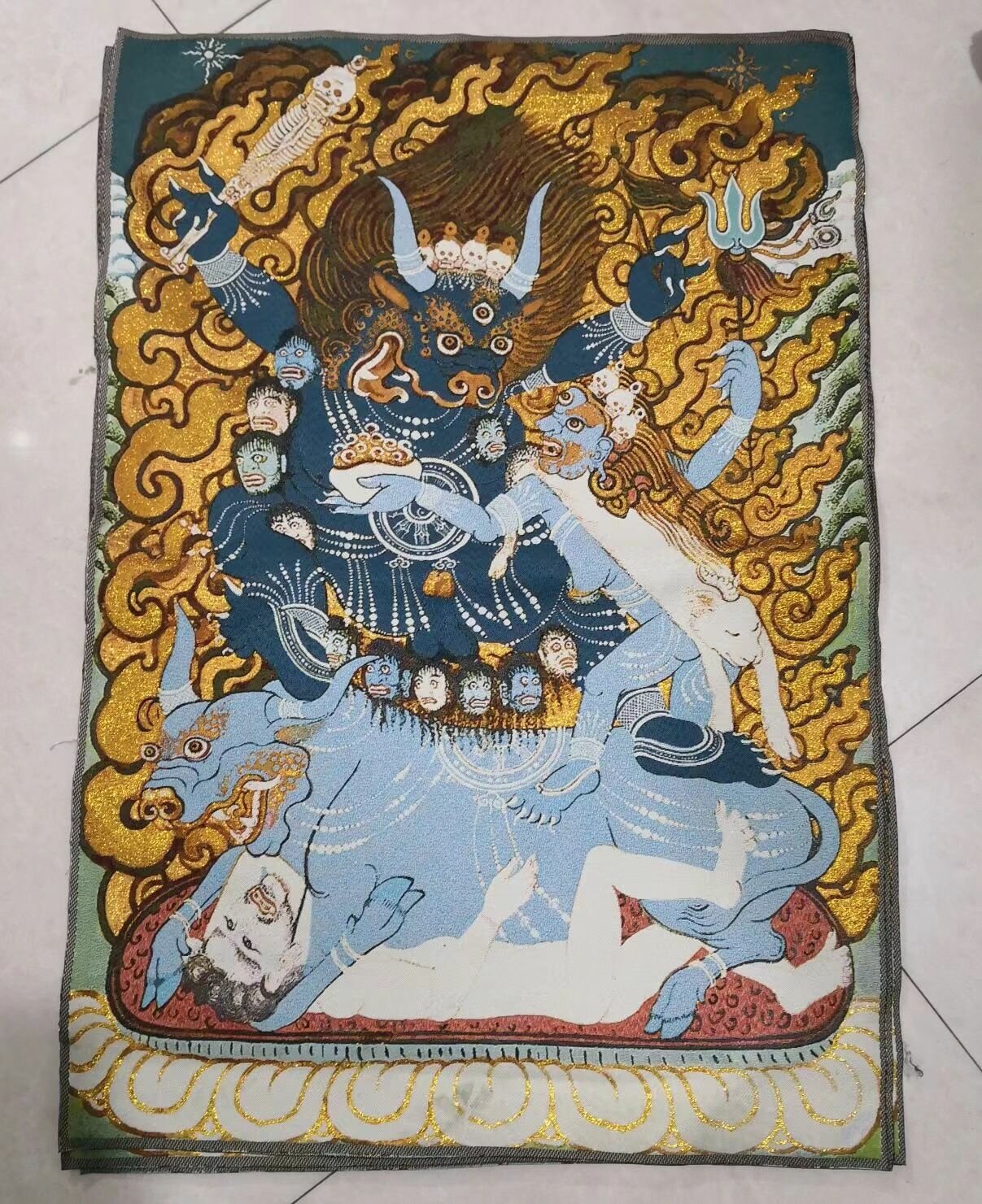 Буддийская Тханка "Гадес", 60*90 см, Вышитая картина на ткани