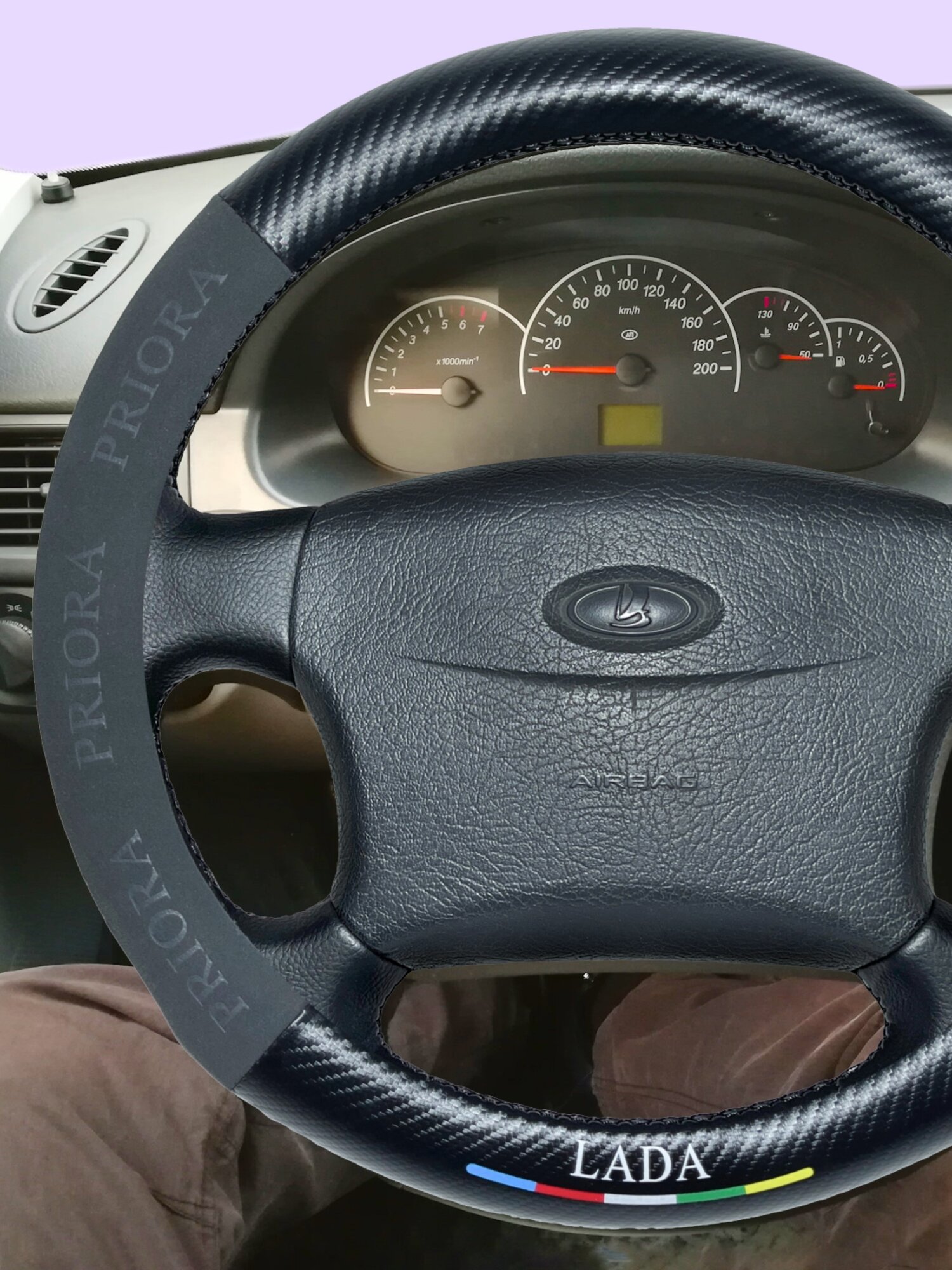 Чехол на руль Lada Priora Экокожа-Карбон