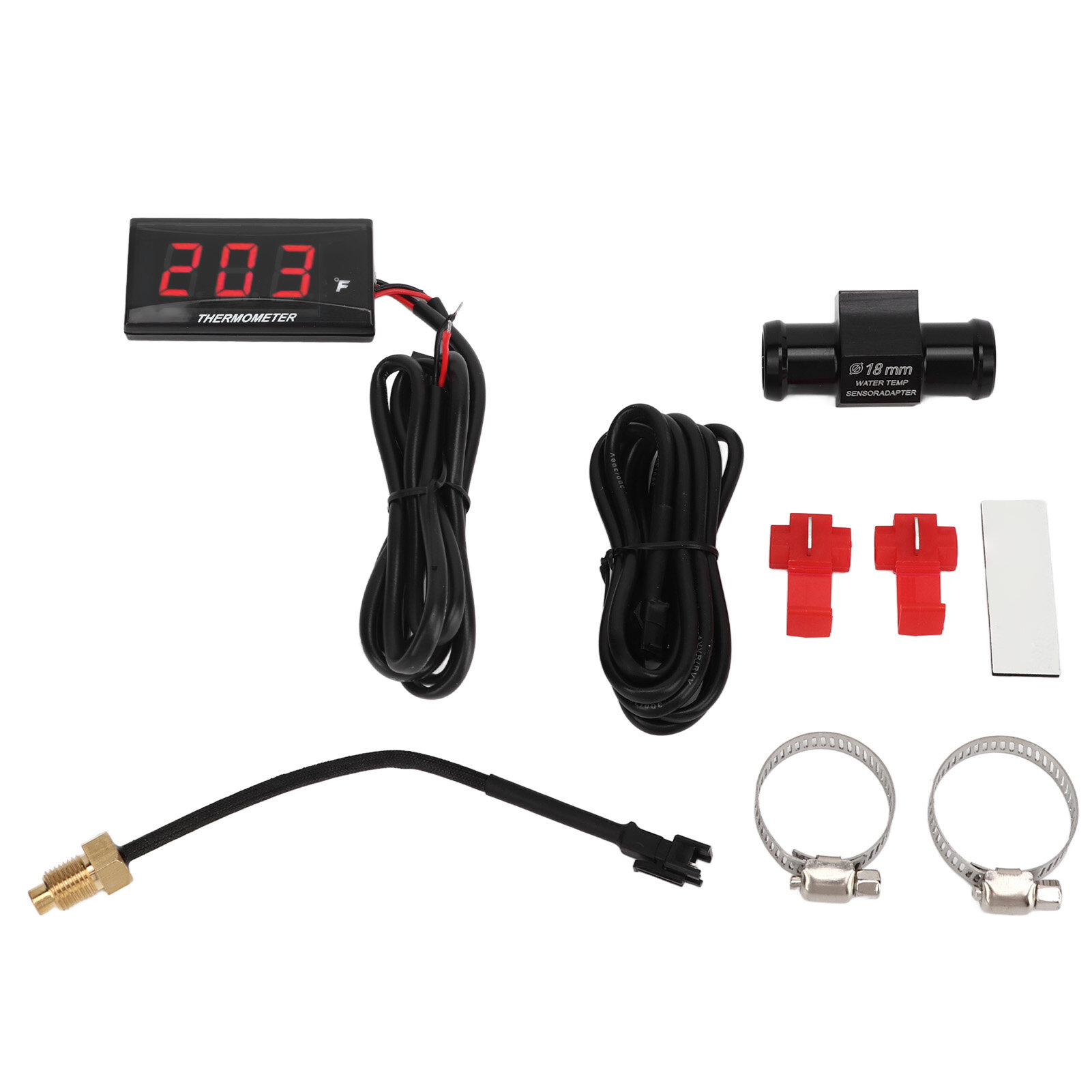 Ультратонкий цифровой датчик температуры воды для мотоцикла, 12 В, ЖК-дисплей, адаптер для датчика 18 мм, подходит для большинства мотоциклов, красный.
