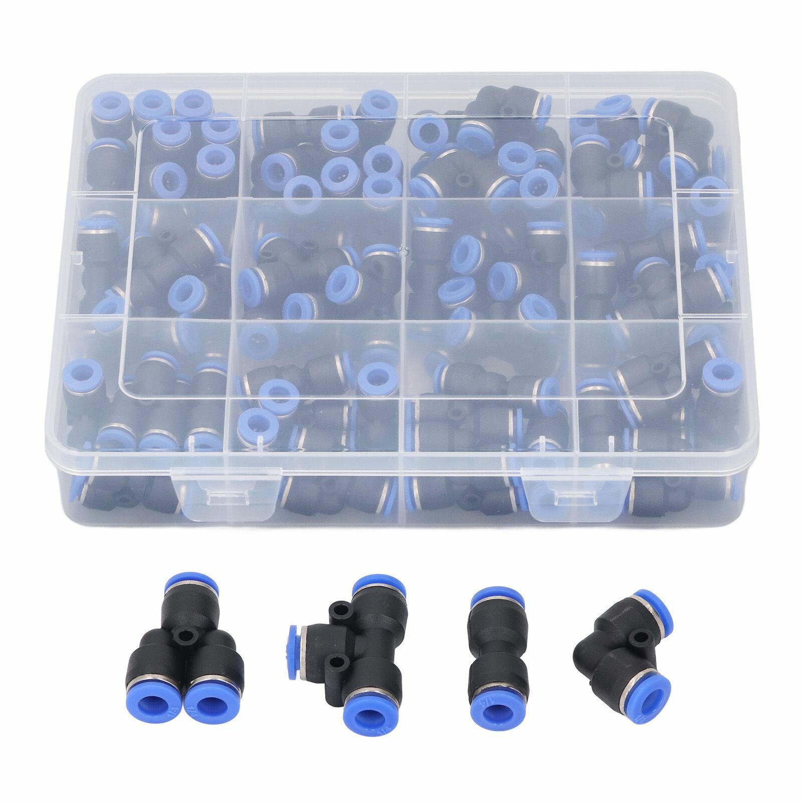 Комплект принадлежностей для пневматического соединения, 80 штук, 1/4-дюймовый разветвитель/колено / тройник/прямоточный