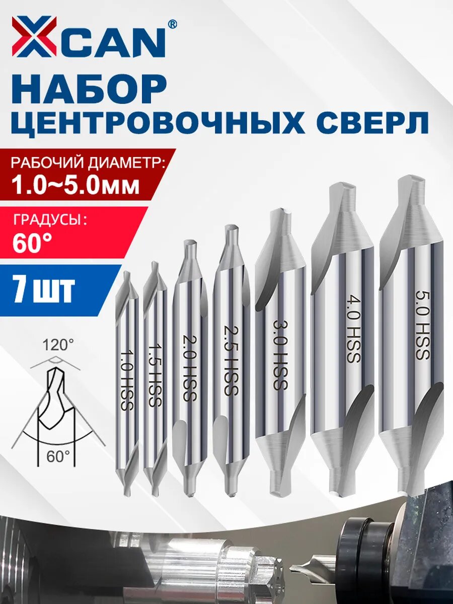 Сверла с металлическим центром 1–5 мм, сверла из быстрорежущей стали, 7 шт.