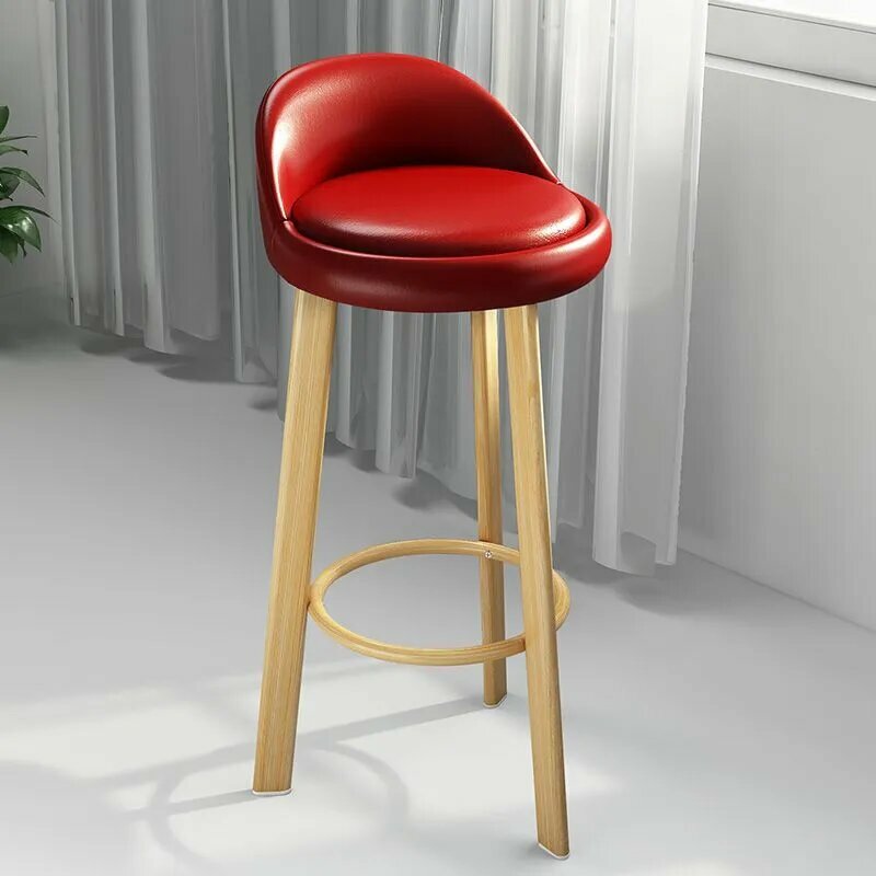 Барный стул, красное мягкое сиденье, прочный, высота 70см, ширина 37см