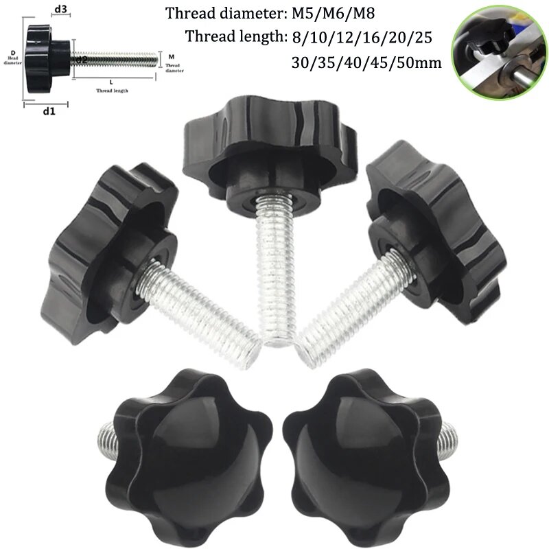 Зажимной болт с резьбой в форме звезды 5/10 шт. черный M6x16 D32, 10PCS