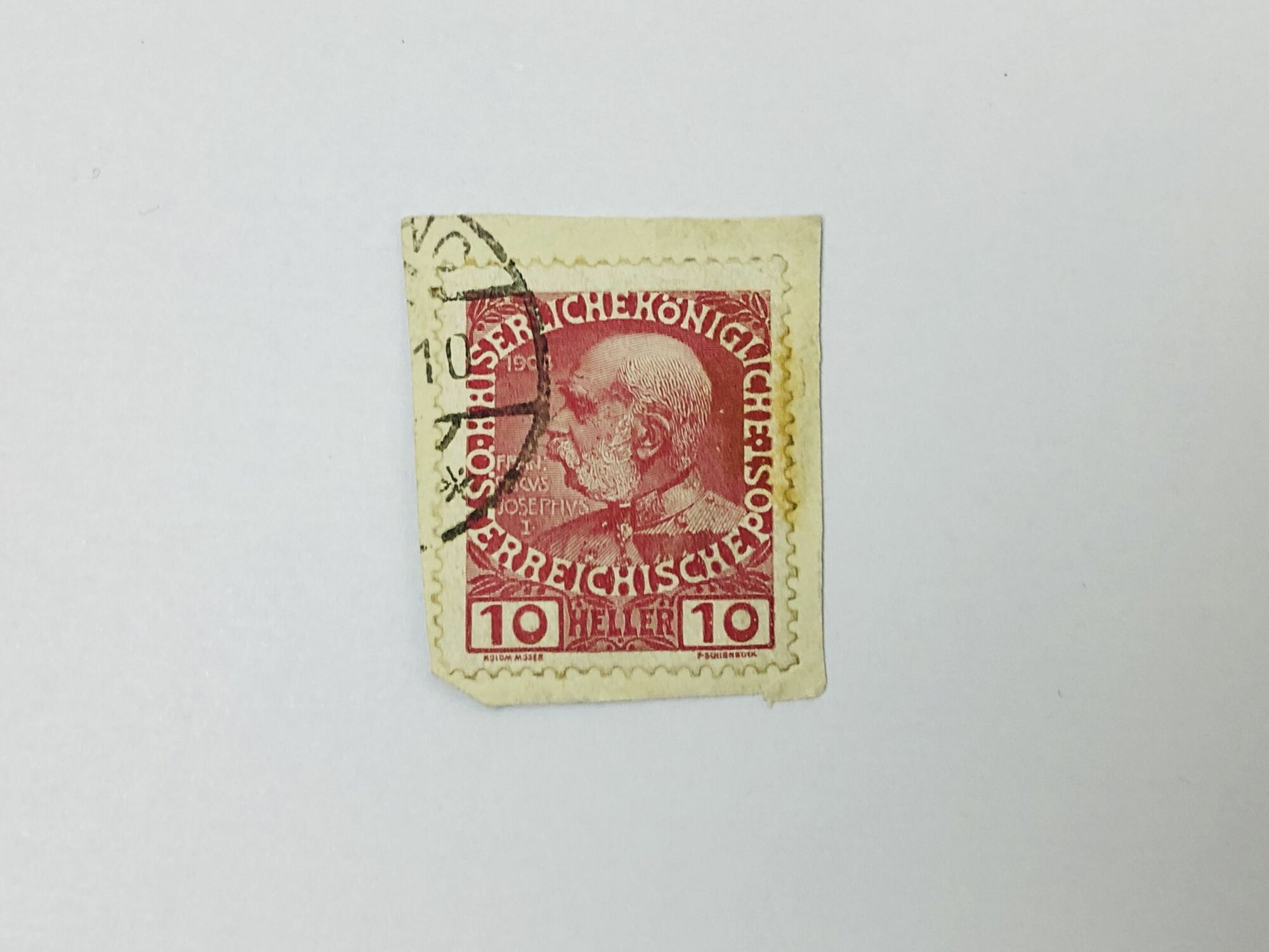 Юбилеи. Император Франц Иосиф I. Вырезка. Марка с конверта. Австрия. 1908. Mi: AT 144v. Гаш