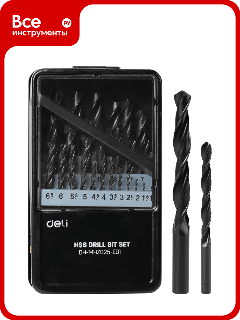 Набор сверл по металлу hss DH-MHZ025-ED1 1-13 мм, 25 шт, металлический кейс DELI 112193, 1 мм