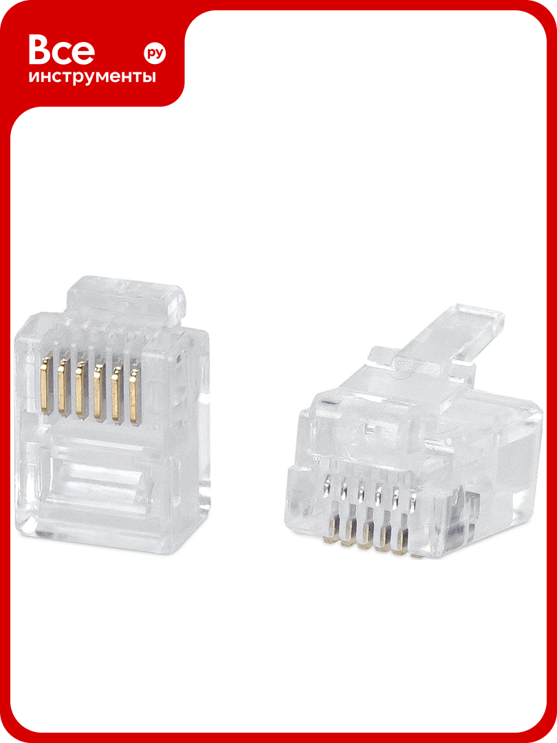 Телефонный коннектор RJ-12 Cabeus 100 шт 6P6C для прокладки электрических сетей