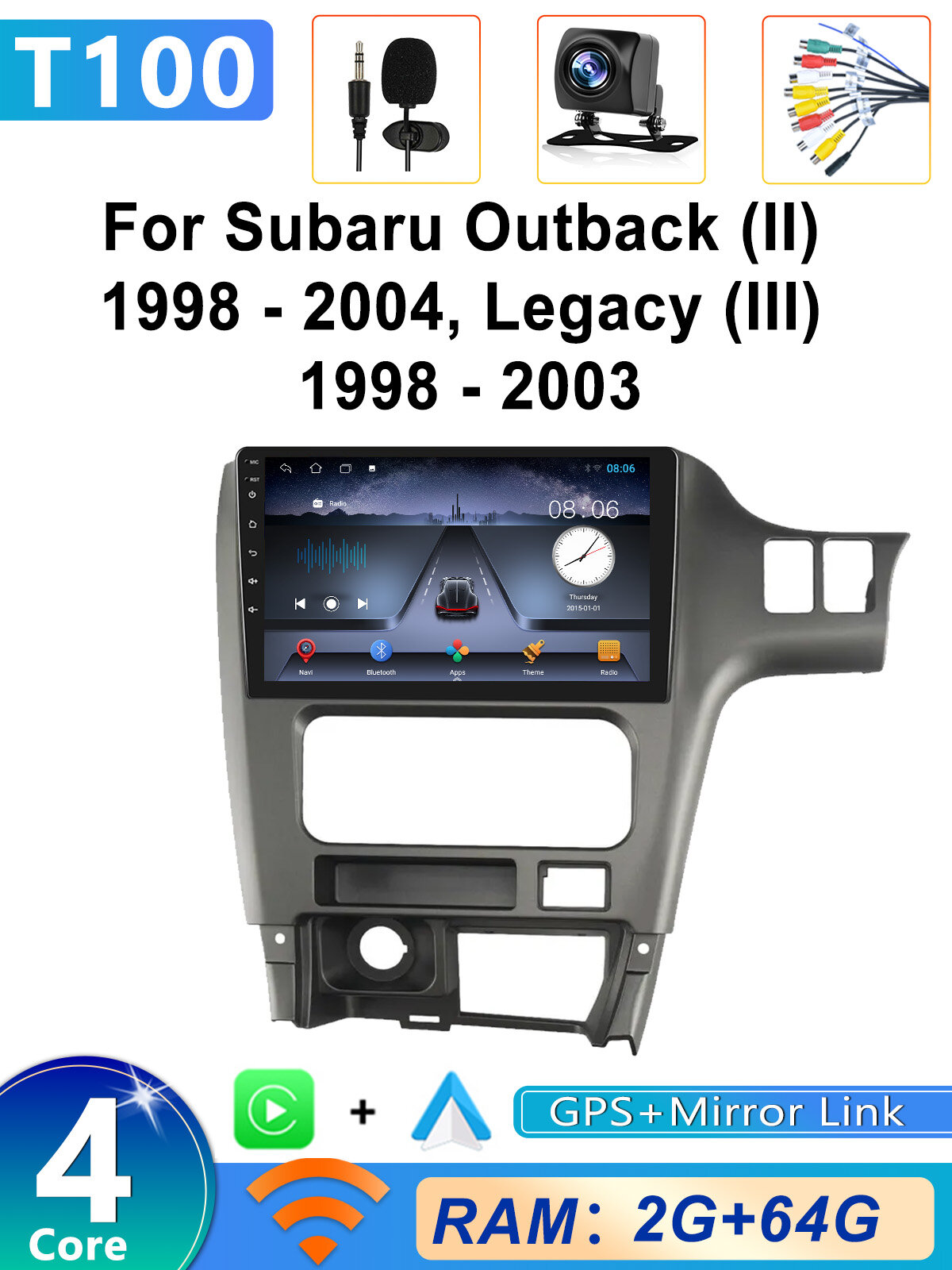 Автомагнитола Android подходит для Subaru Outback (II) 1998 - 2004, Legacy (III) 1998 - 2003, Bluetooth Wi-Fi Сенсорные кнопки , Серебристый CARPLAY IPS