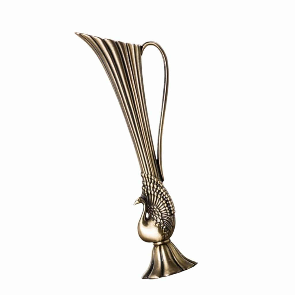 Ретро ваза с павлином и лебедем из зеленой бронзы