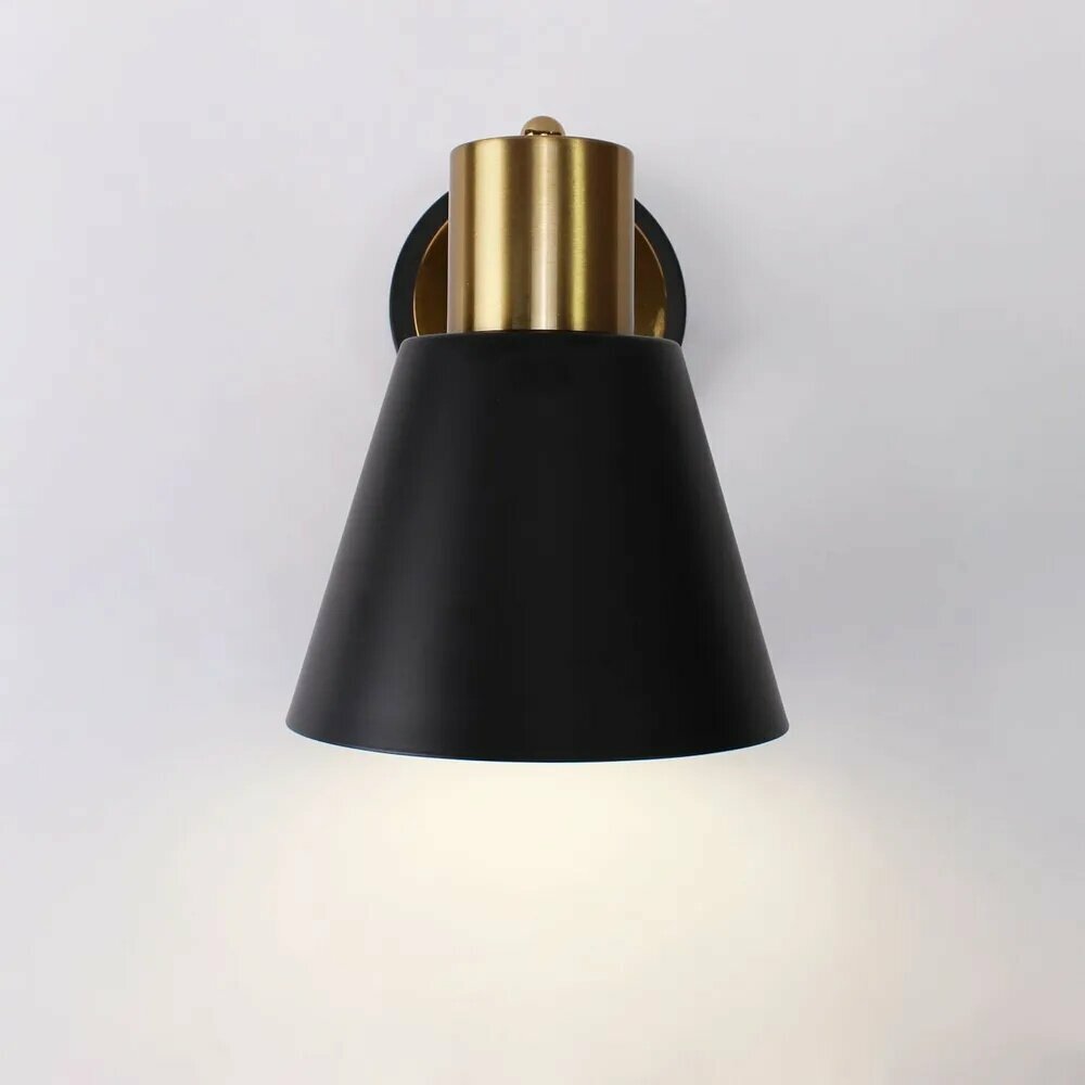 Бра настенный светильник Outframe, светильник настенный, цоколь Е27, Черно-золотой, Конус