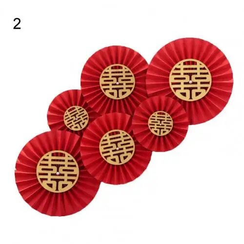 Красный бумажный веер 6 шт, китайский стиль 02