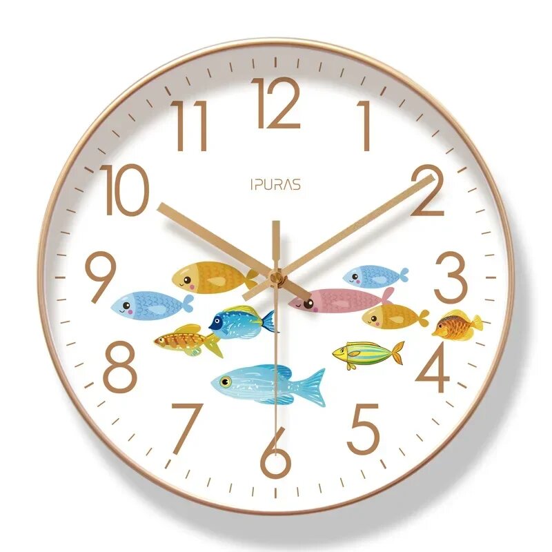 Настенные часы с подводной рыбой 6228-gold, 14 дюймов