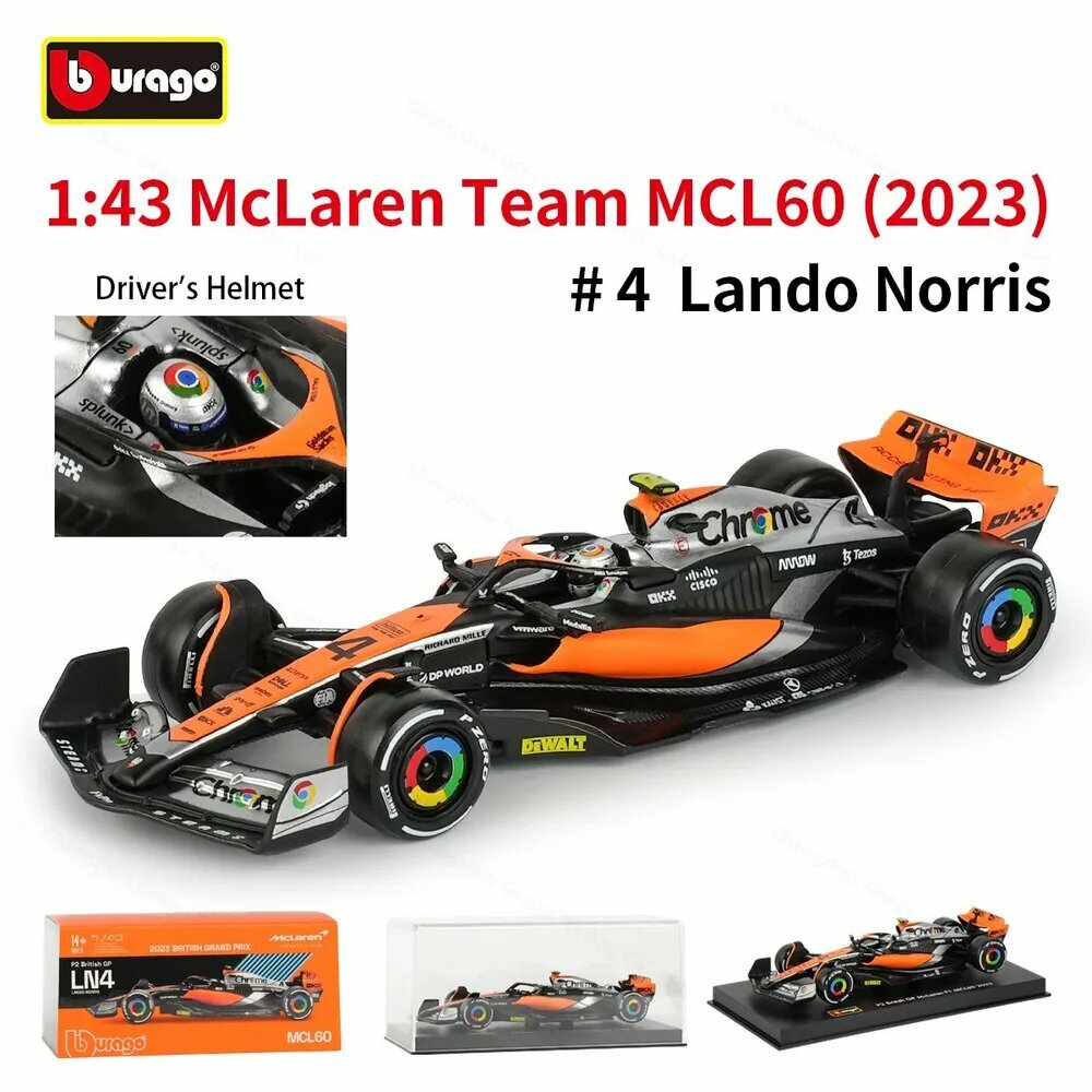 Акриловая прозрачная коробка Bburago 1:43 2023 Mclaren MCL60 Формульный болид Формулы-1, Литые под давлением автомобили, коллекционная модель гоночных игрушек