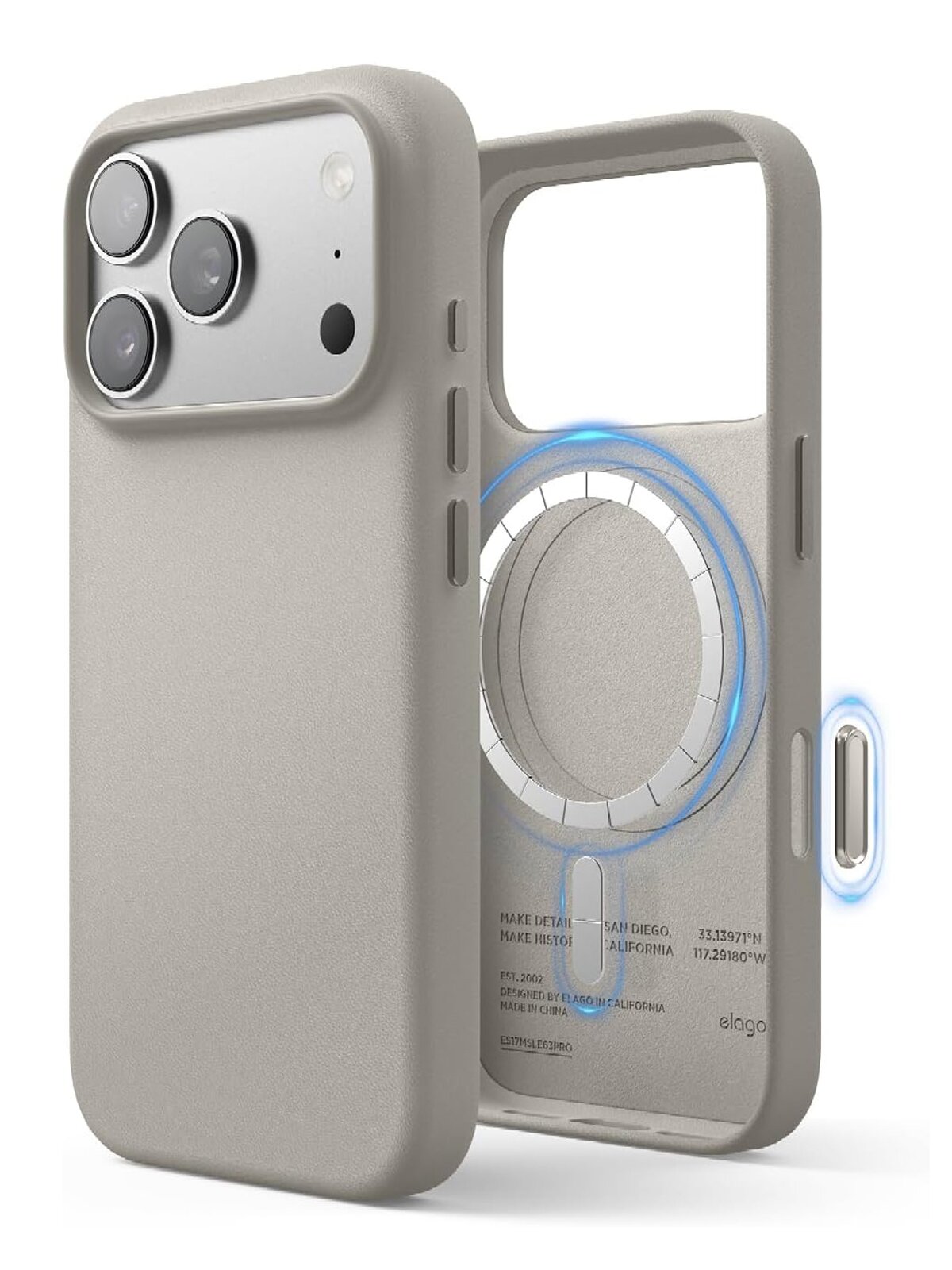 Elago кожаный чехол с MagSafe для iPhone 17 Pro Max, Magnetic PU Leather Light Grey