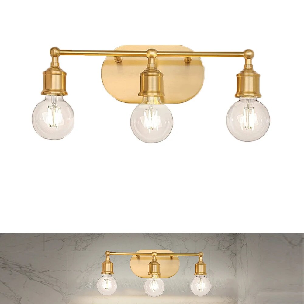 Настенные светильники MengJay, зеркала, винтажное золото, 3 головы Золотистый