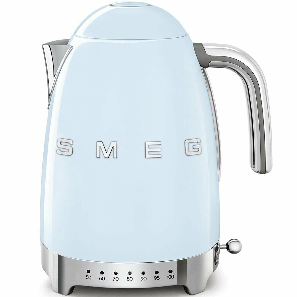 Электрический чайник Smeg "KLF04PBEU", 7 температурных режимов, нержавеющая сталь, голубой
