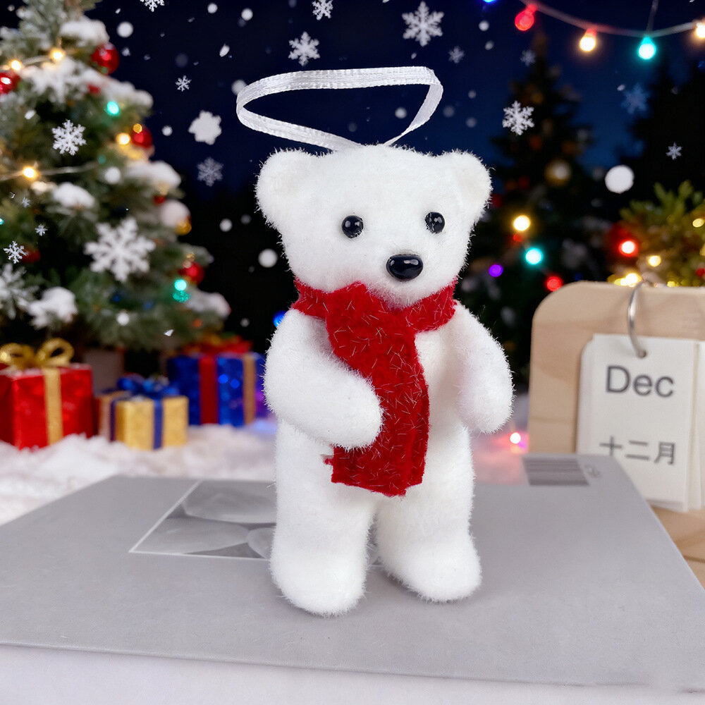 Украшение в виде рождественского медведя, рождественское украшение, медведь из пенопласта, рождественский подарок, украшение в виде белого медведя, украшение на елку, стоящий медведь.