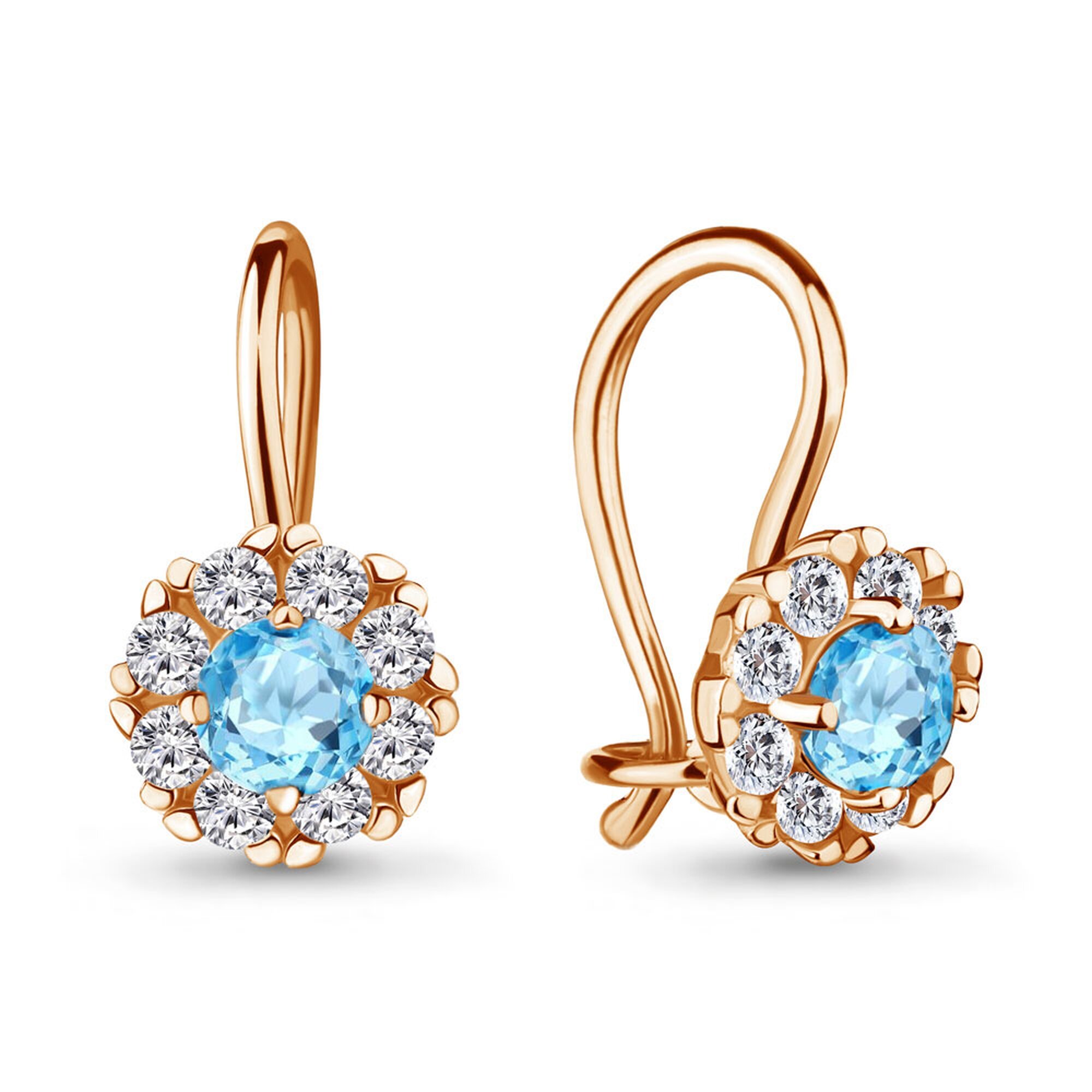 Серьги, красное золото, 585 проба, фианит, кристалл