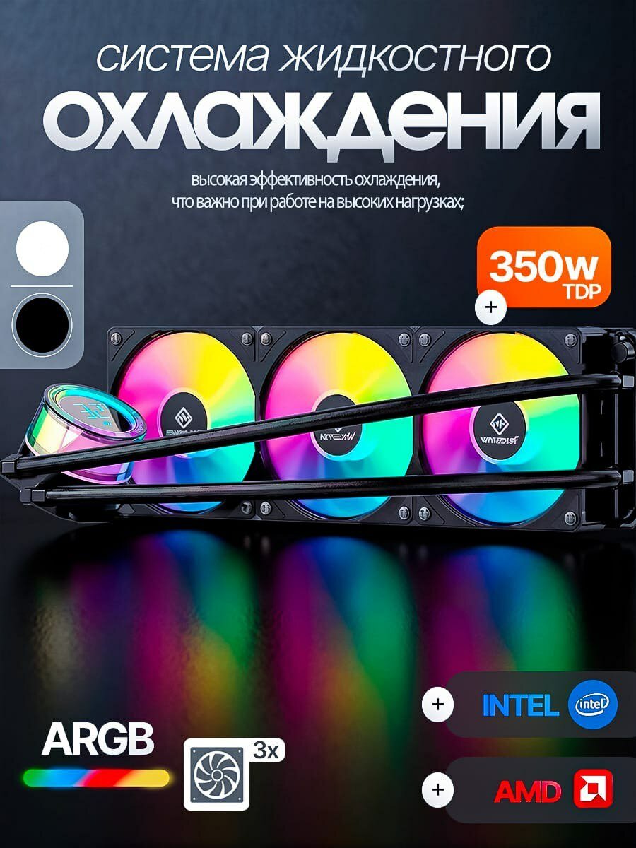 Система жидкостного охлаждения для процессора Intel и AMD Nevermor SG-Q360B c ARGB подсветкой, черный