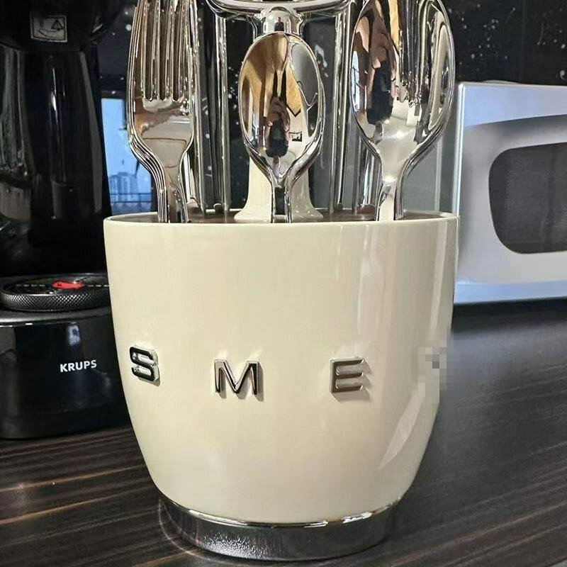 SMEG кремовый стиль кухонная посуда из нержавеющей стали ретро набор ножей, вилок и подставок для ложек