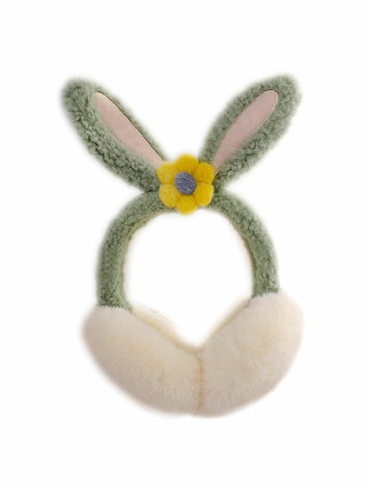 Наушники меховые, Зимние плюшевые наушники с милым цветком_лимонно_Зеленый