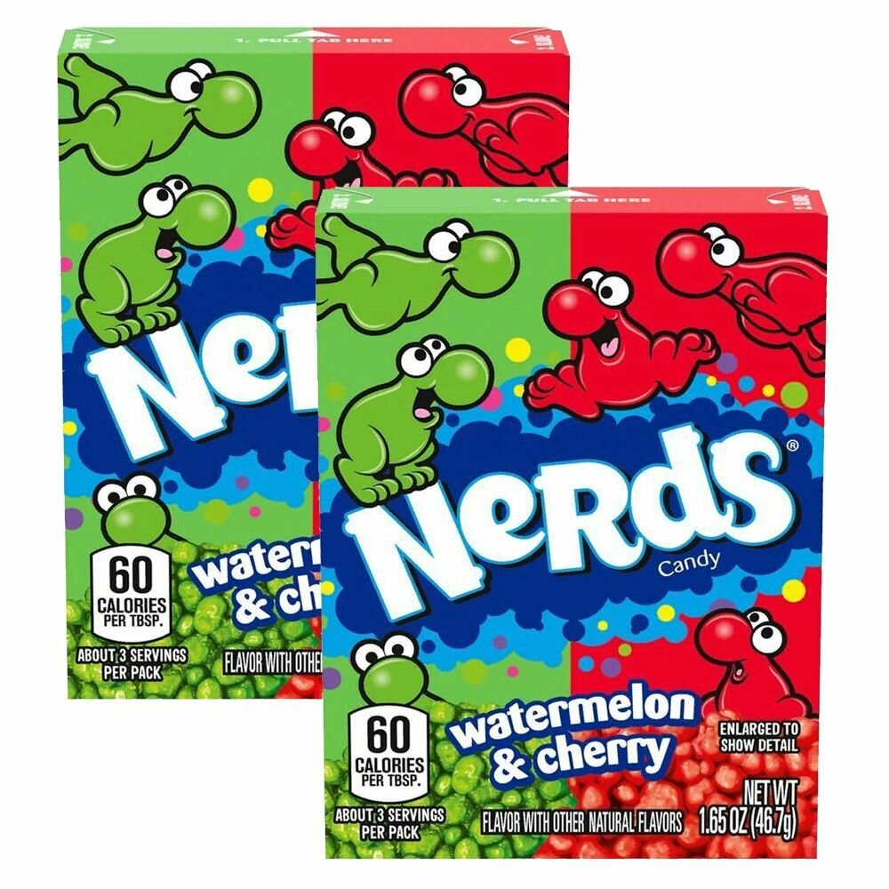 Леденцы Wonka Nerds Cherry + Watermelon со вкусом вишни и арбуза США, 46.7 г (2 штуки)