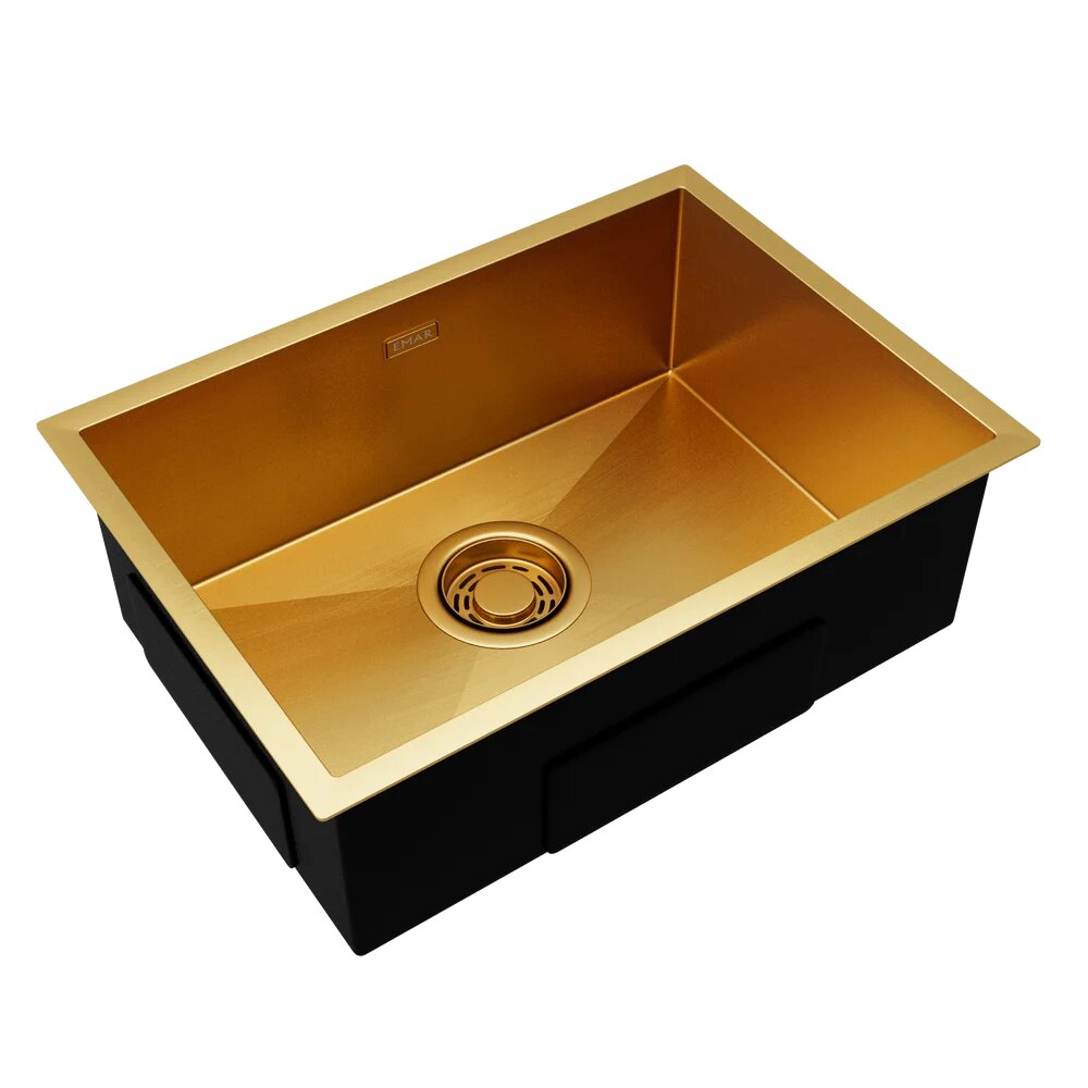 Мойка кухонная Emar PVD EMB-123 PVD Nano Golden металлическая, прямоугольная, 54x42, мойка для кухни, золотая, встраиваемая снизу, матовая