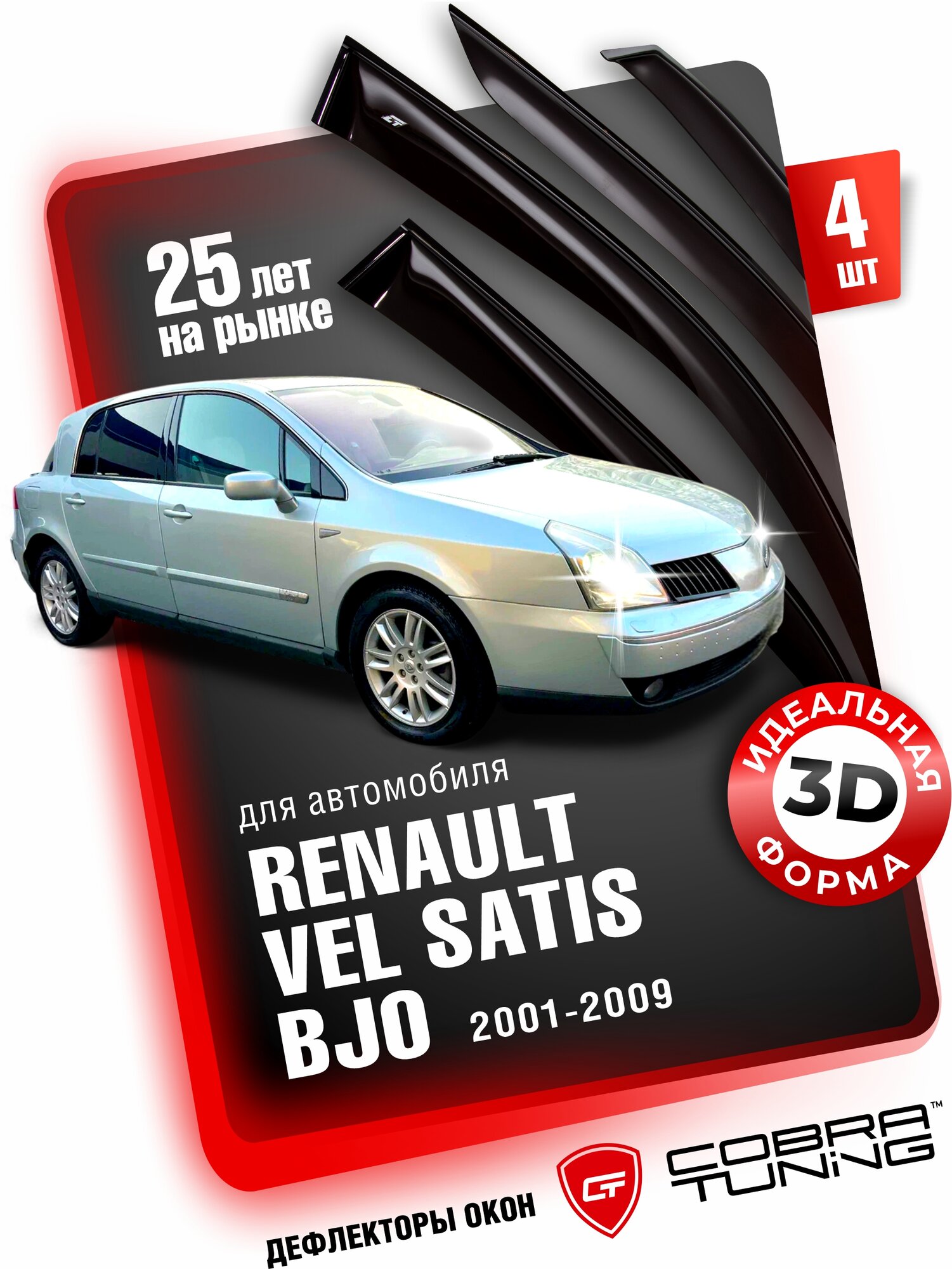 Дефлекторы боковых окон для Renault Vel Satis BJ0 (Рено Вел Сатис) 2001-2009, ветровики на двери автомобиля, Cobra Tuning