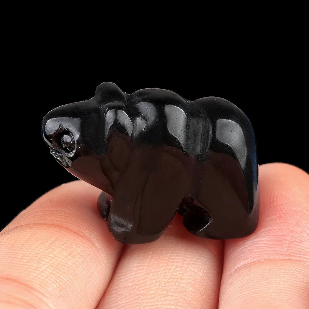 Фигурка белого медведя из нефрита Черный, Black agate