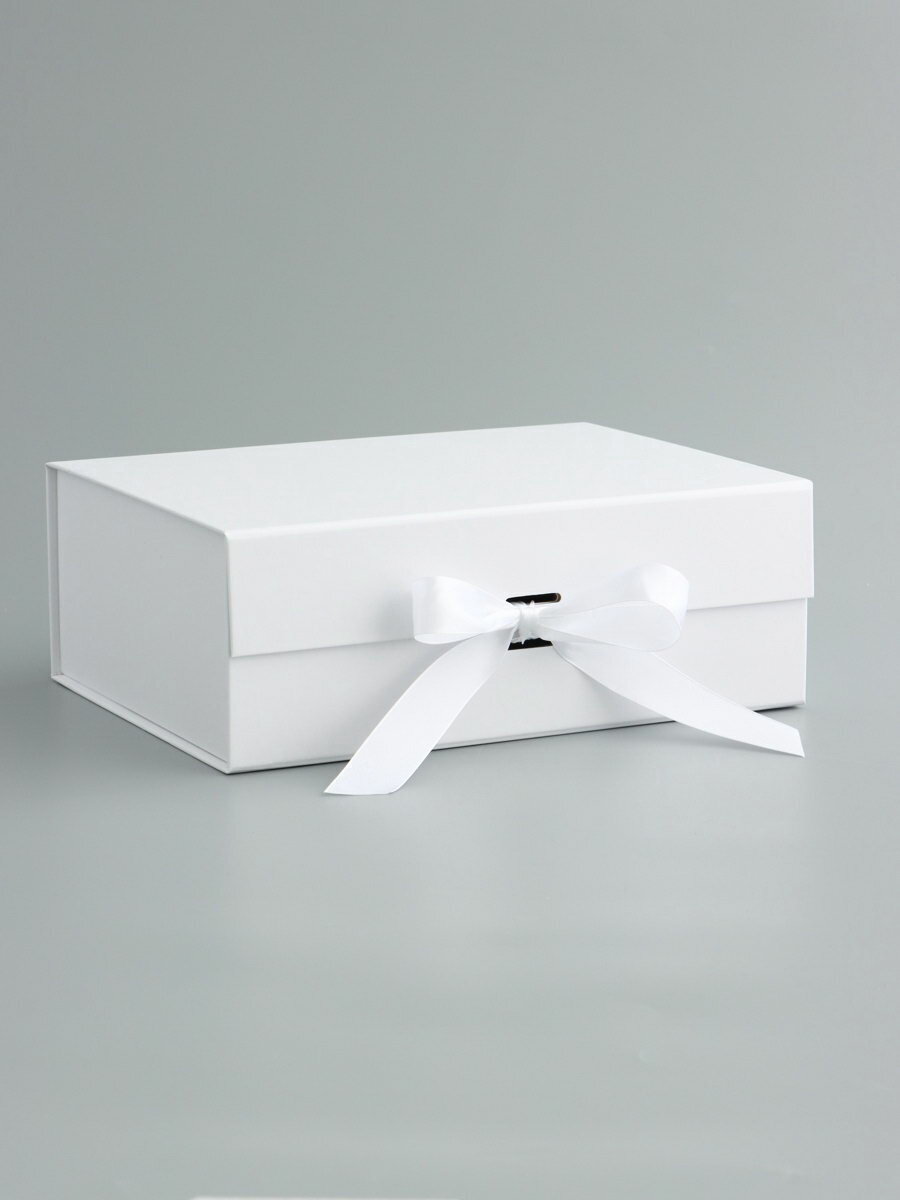 Коробка подарочная с бантом, складная, белая, 29x22x10.5 см, вид: коробки-сундучки