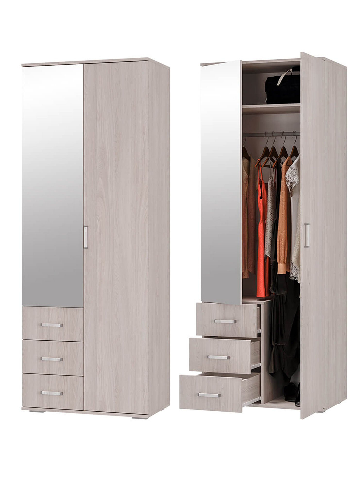 Шкаф 2-х створчатый с выдвижными яшиками Белла БТС ясень белый