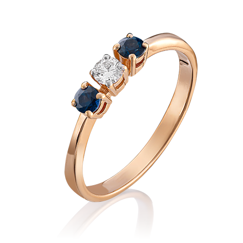 Кольцо, красное золото, 585 проба, бриллиант, сапфир