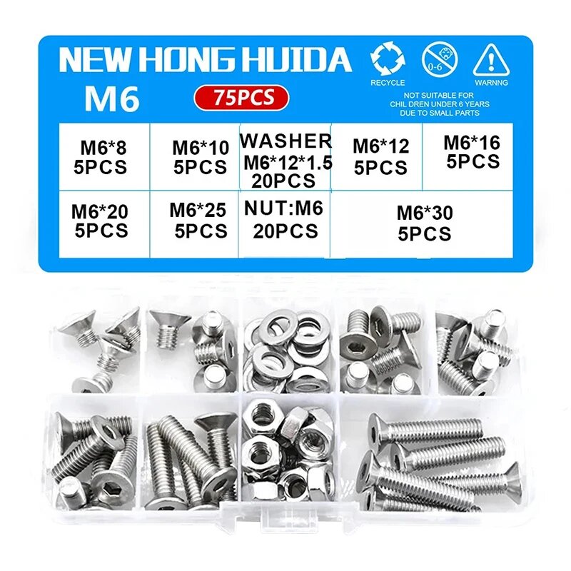 Набор винтов и гаек М2-М6 нержавеющая сталь 304 M6