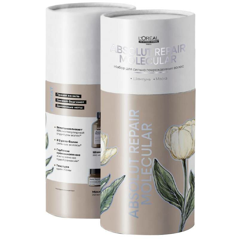 Подарочный набор Absolut Repair Molecular, для глубокого восстановления поврежденных волос: шампунь 300 мл, маска 250 мл
