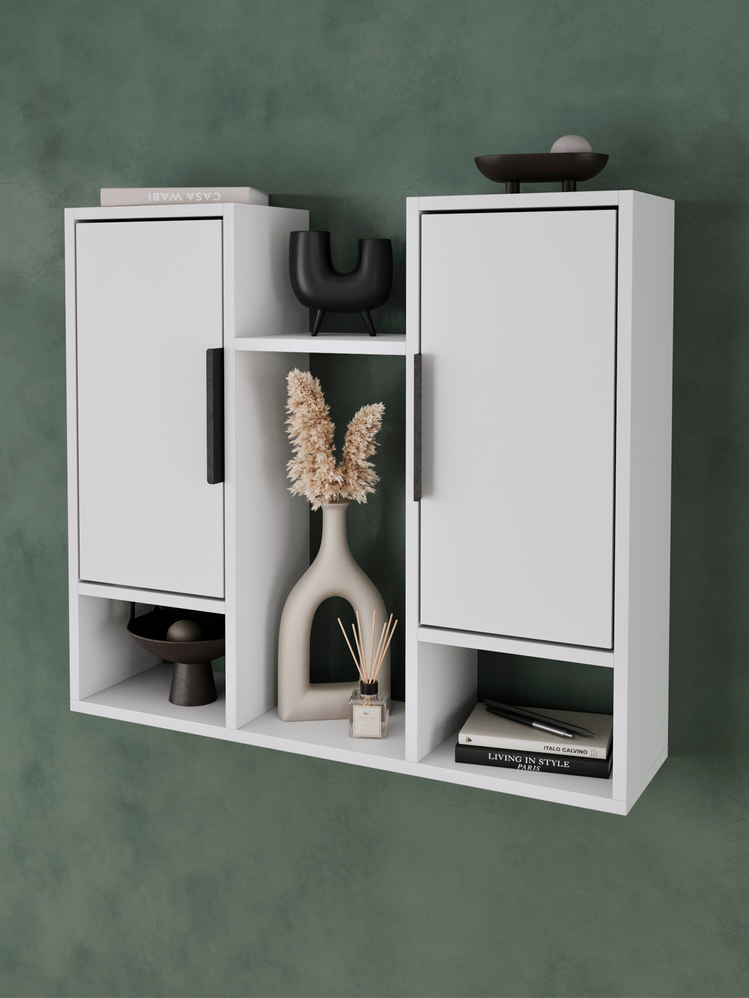 Настенная полка JUST HOUSE, ЛДСП, 68x18x78,5 см, с дверцами, белая