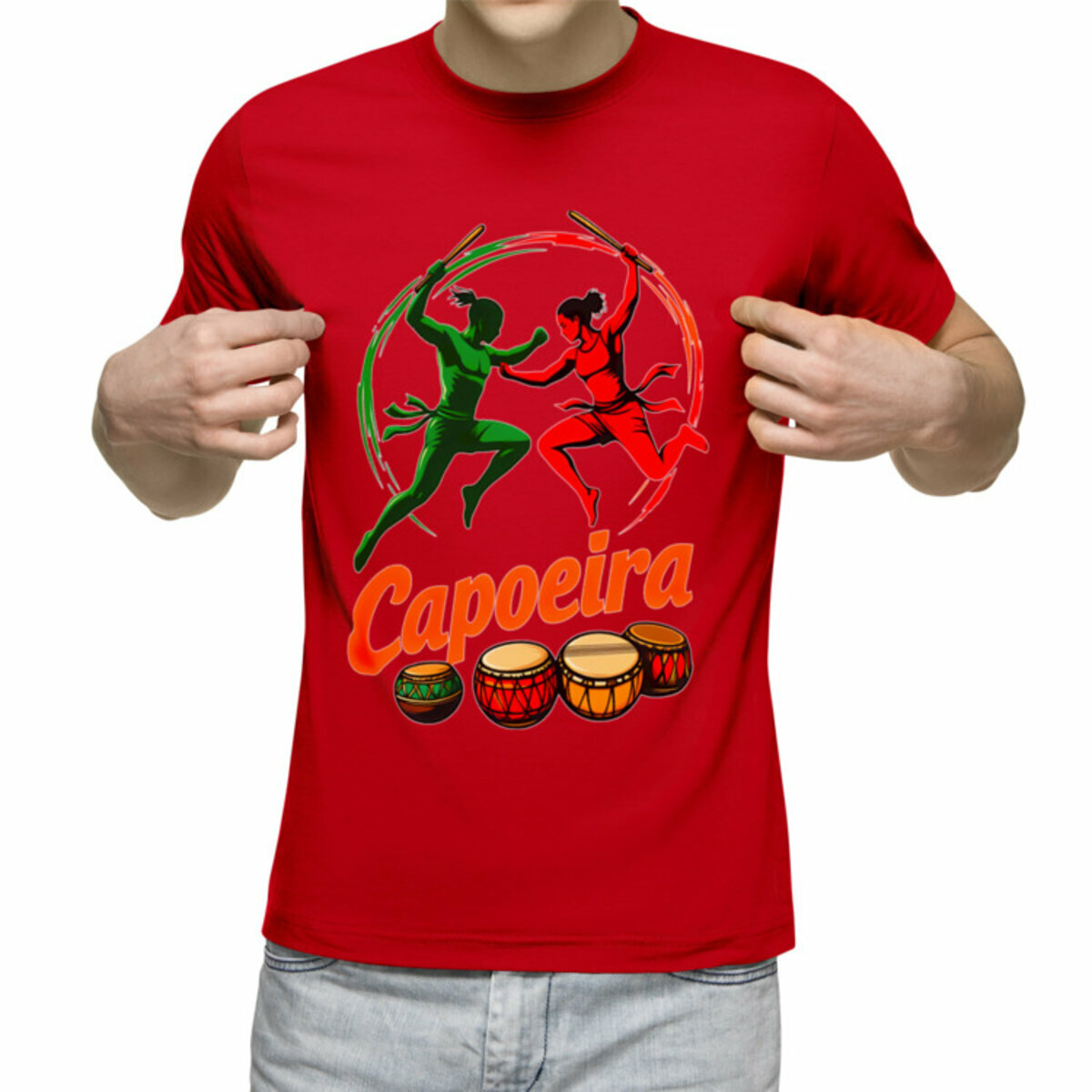 Мужская футболка «Капоэйра: бой и ритм» (красный, XL)
