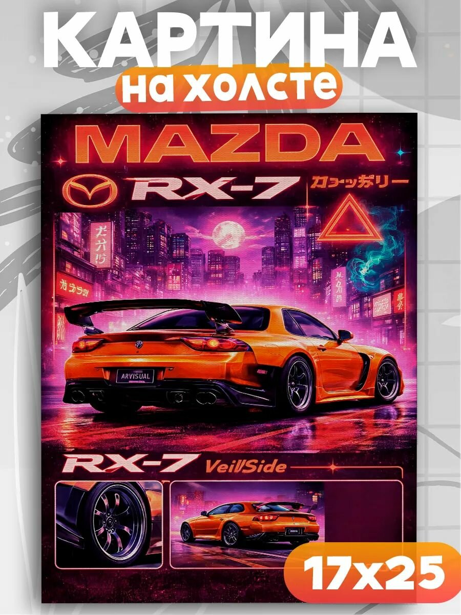 Картина на стену JDM авто Mazda RX-7 (FD), на подрамнике, 1шт, 25х17 размер.