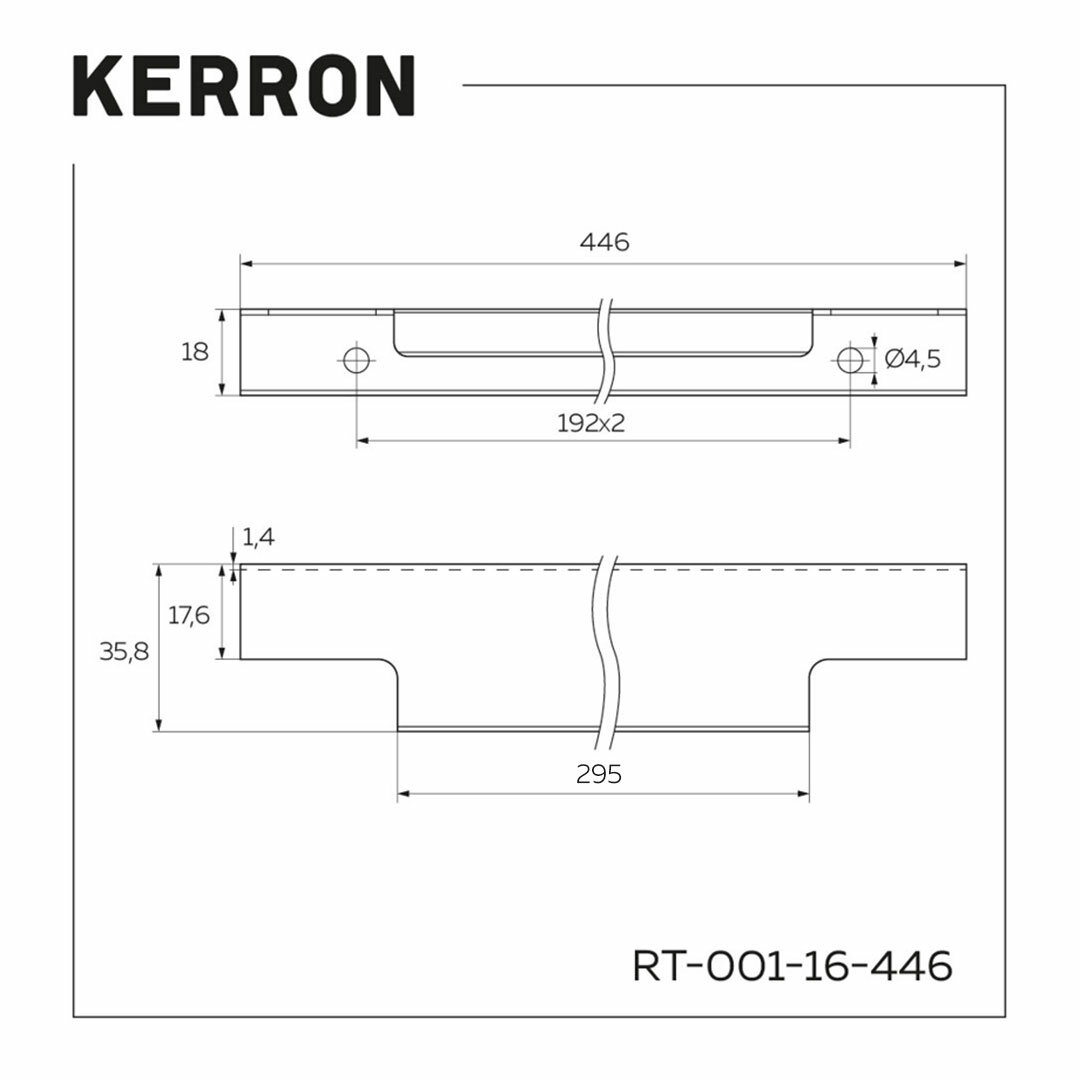 Ручка KERRON торцевая, 446мм (фасад 16мм), хром RT-001-16-446