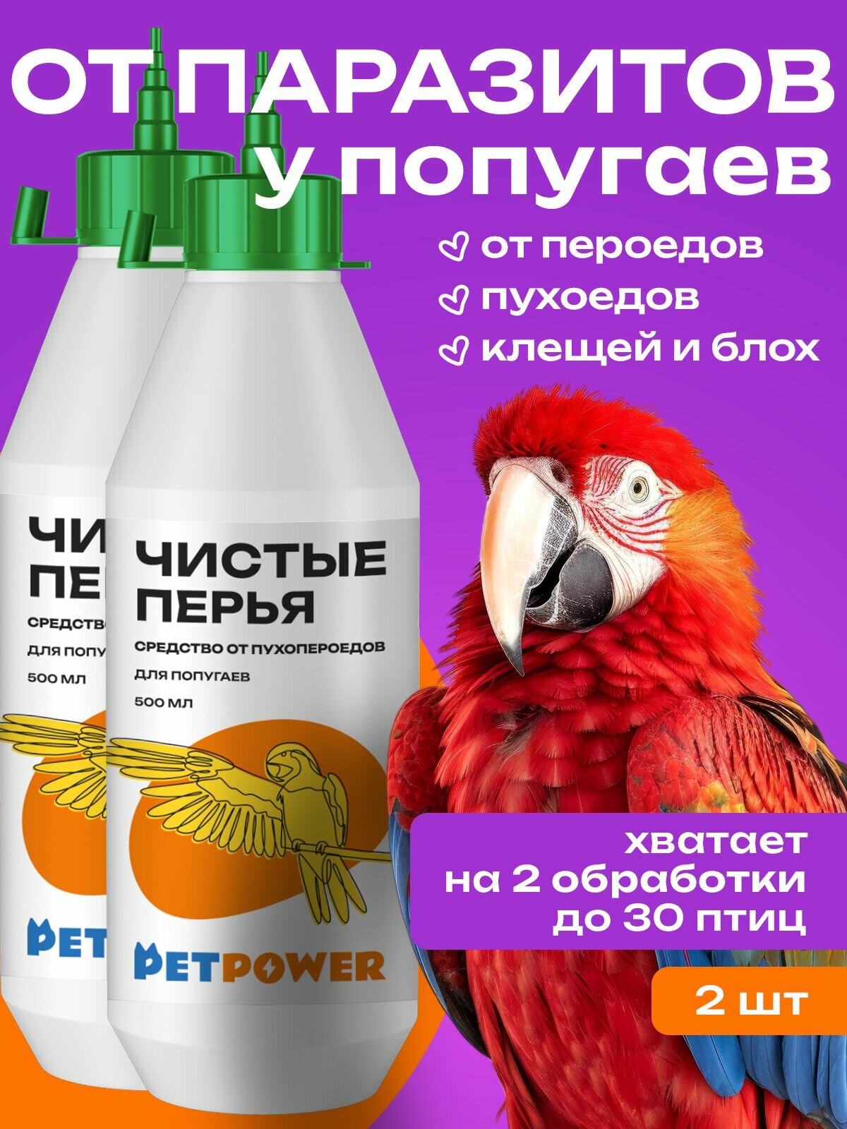 Средство Petpower от клещей, блох и пероедов для попугаев, 2 шт.