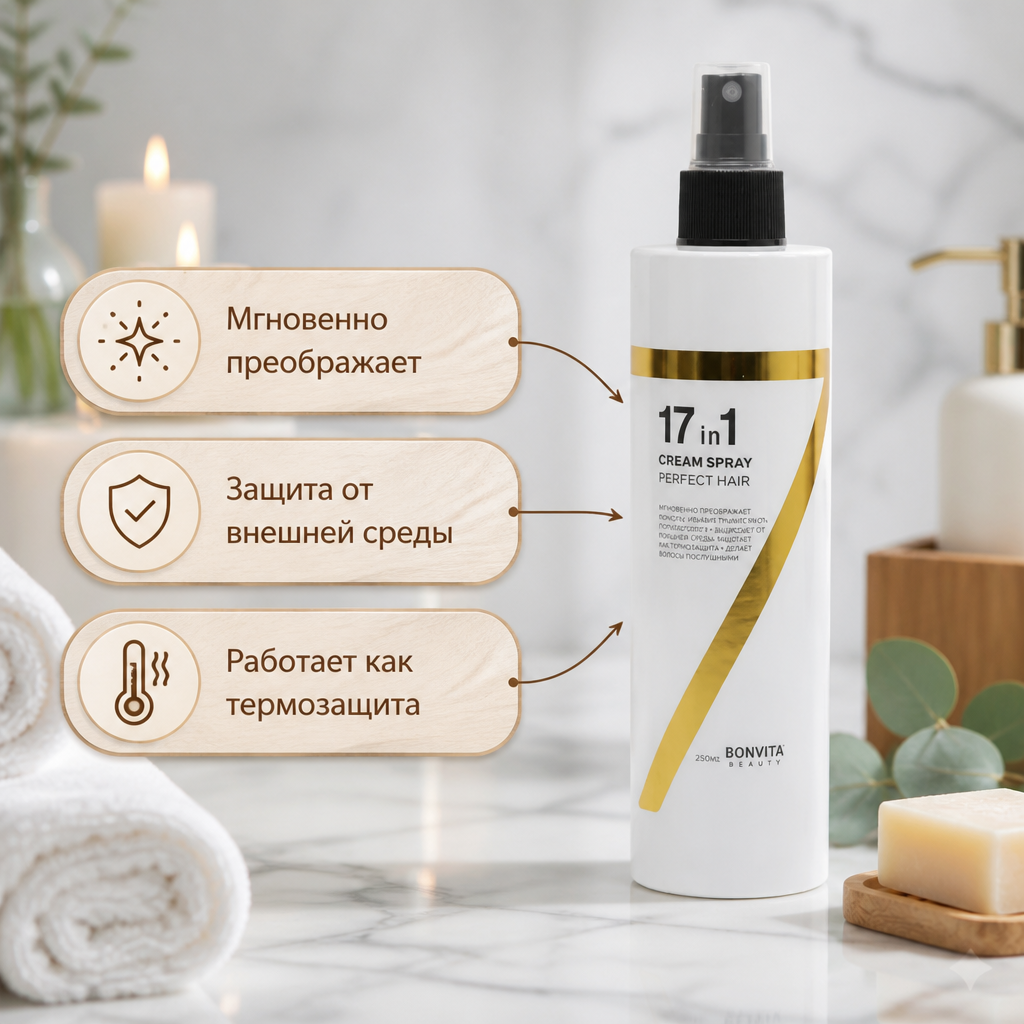 Крем-спрей BONVITA Perfect Hair, многофункциональный, 17-в-1, для всех типов, 250мл — фото 1