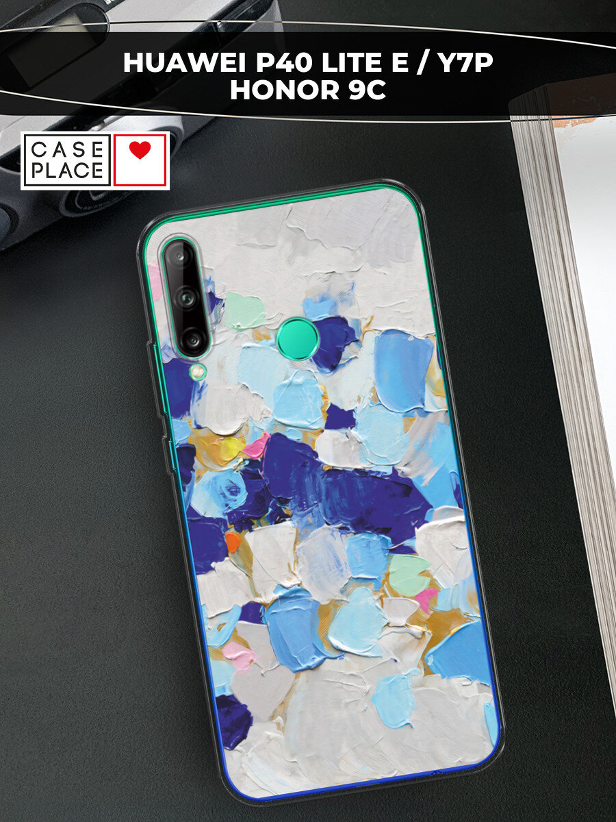 Чехол на Huawei P40 lite E / Хуавей П40 лайт Е с принтом Холст сине-белый