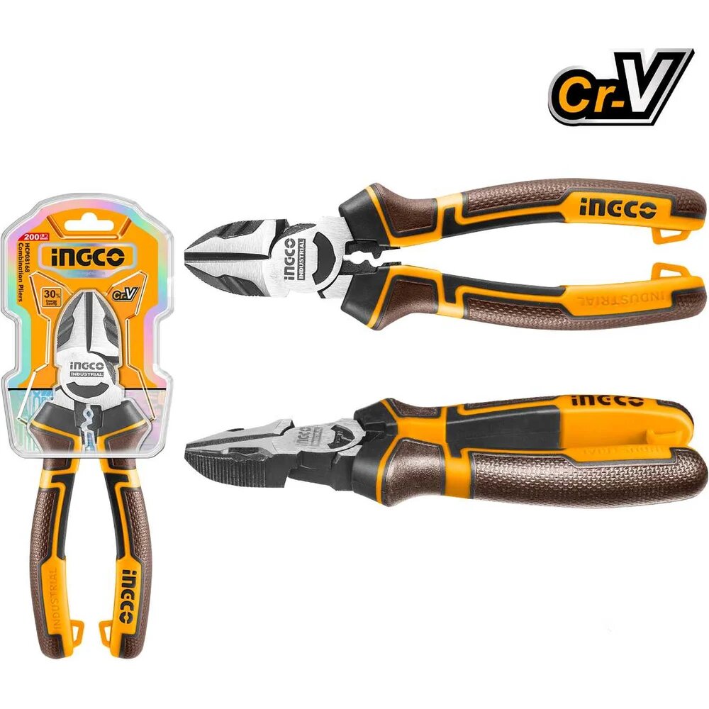 Бокорезы INGCO Industrial, диагональные боковые, CrV губки, двухкомпонентные рукоятки, профессиональный