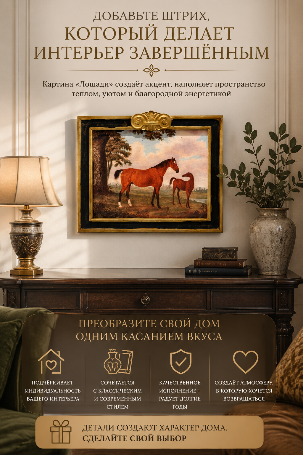 Картина в раме Лошади полисмолы Casaentera 32х2х26 см CE04-28-683