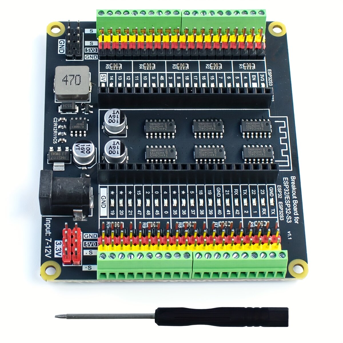 Плата расширения с клеммной колодкой для ESP32 и ESP32-S3 WROVER WROOM, выходы питания 5В и 3.3В, индикатор состояния GPIO, 1 шт.