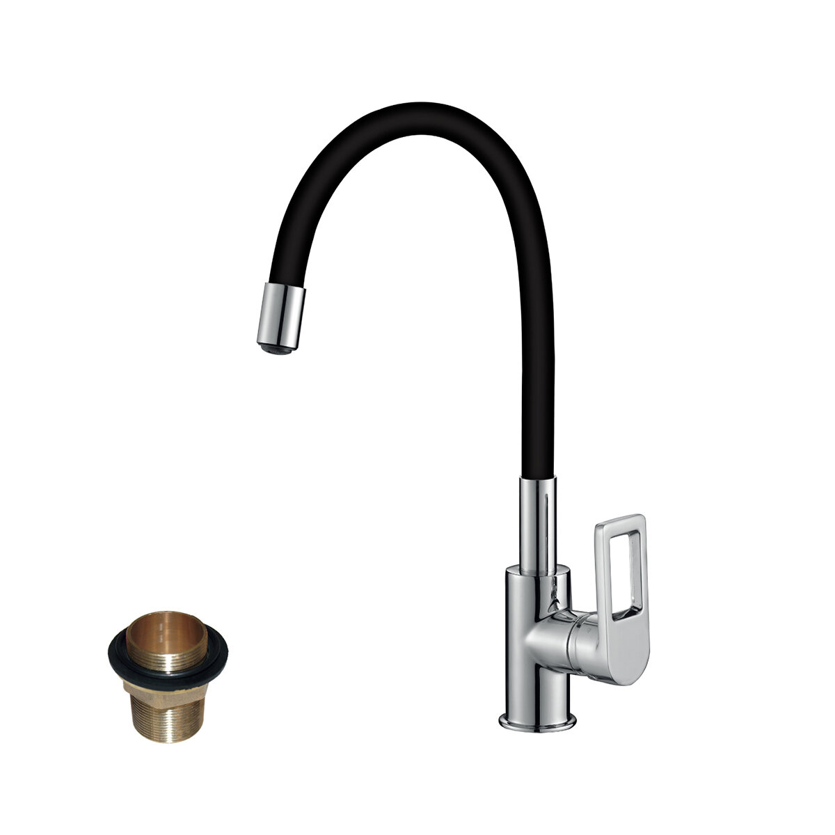 Смеситель для кухни Rossinka черный-хром, гибкий поворотный излив