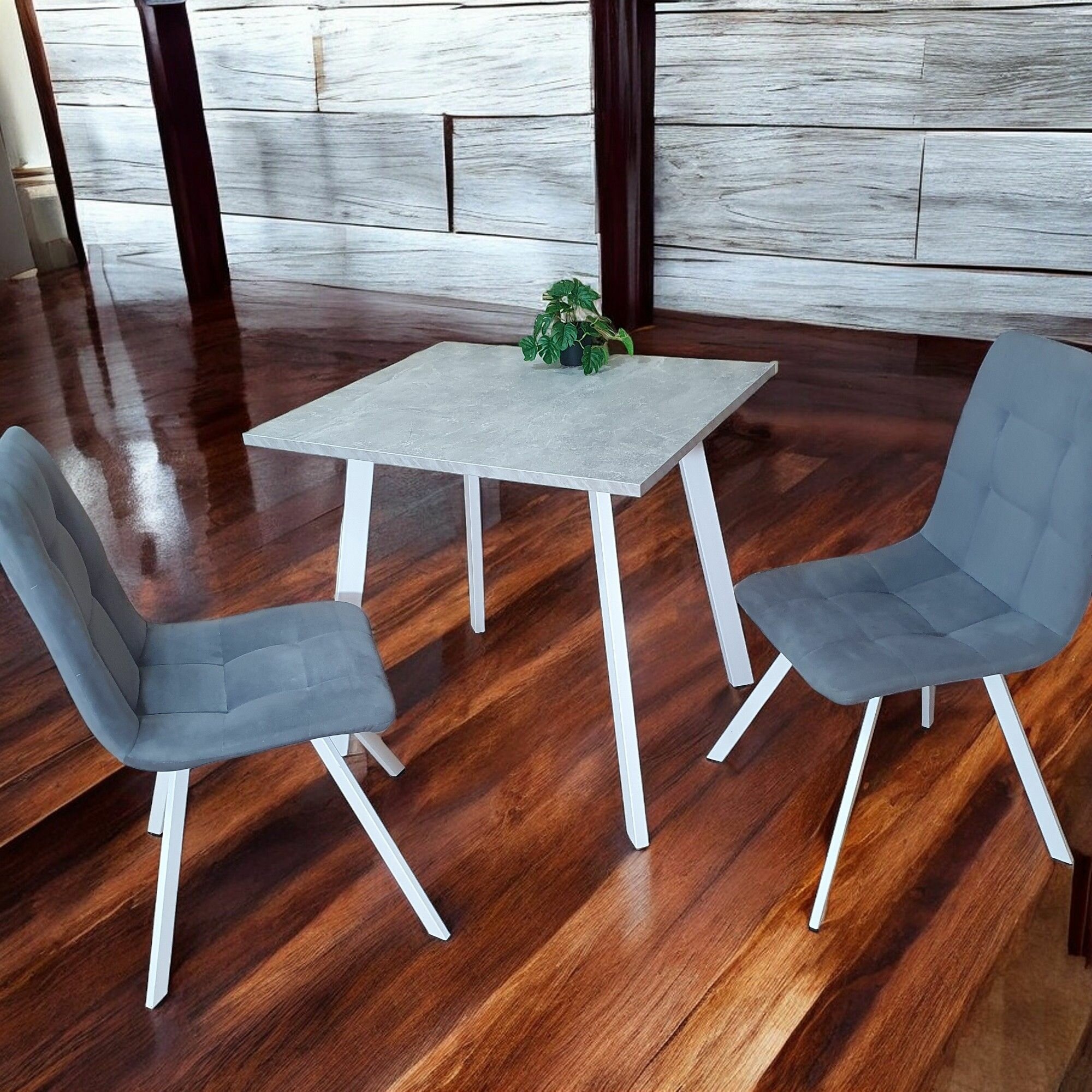 Стол обеденный Ник/ цвет столешницы Бетон Светлый, 80*70 см. Ножки ник белые.