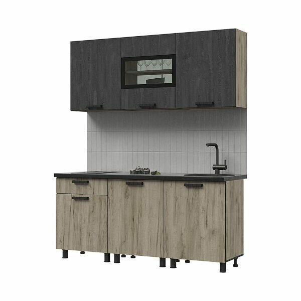 Кухня «Эдинбург» ЛДСП 1,8 м (Дуб крафт серый/Железный камень) СМ