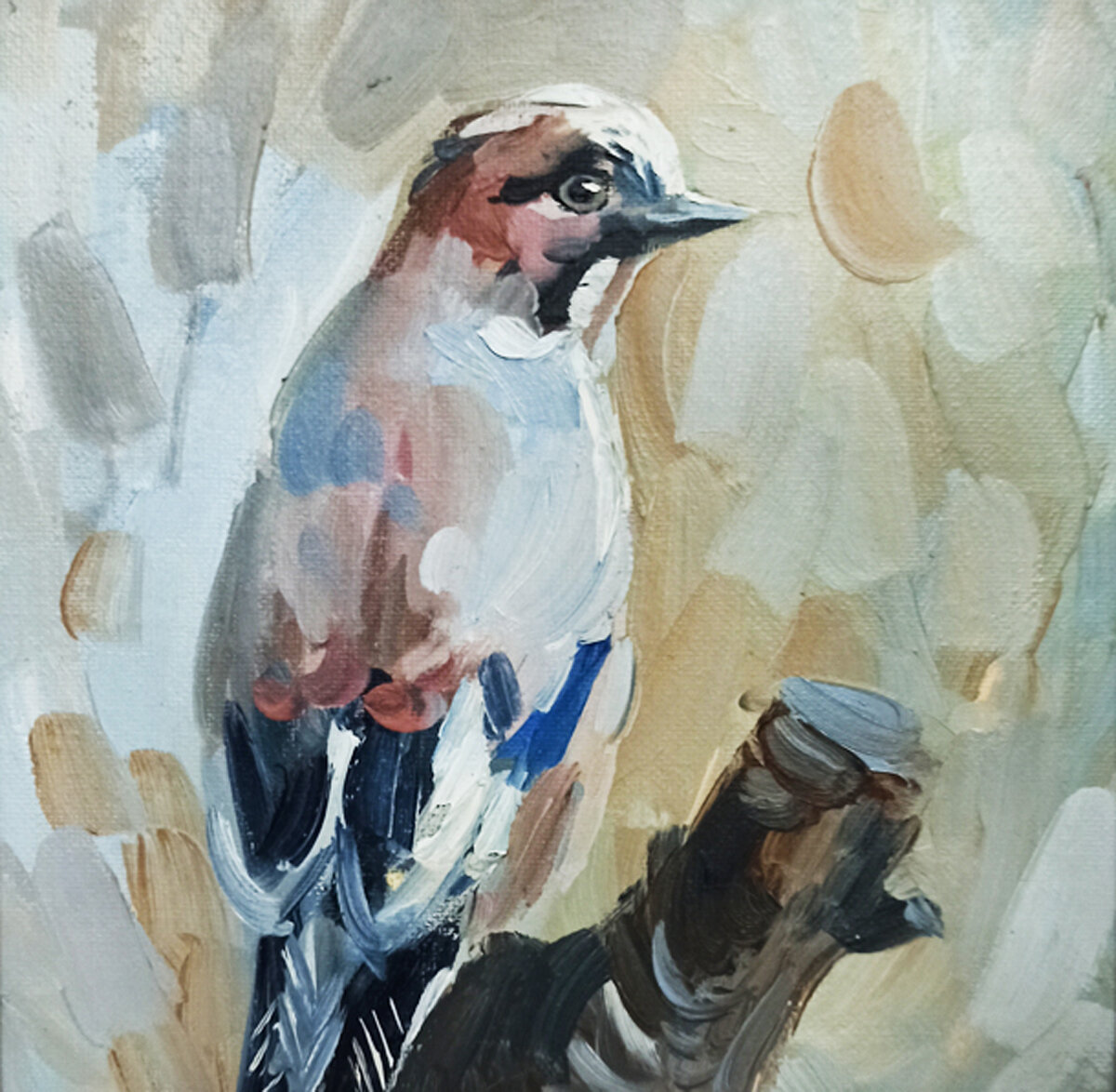 Картина птица на ветке масло холст живопись